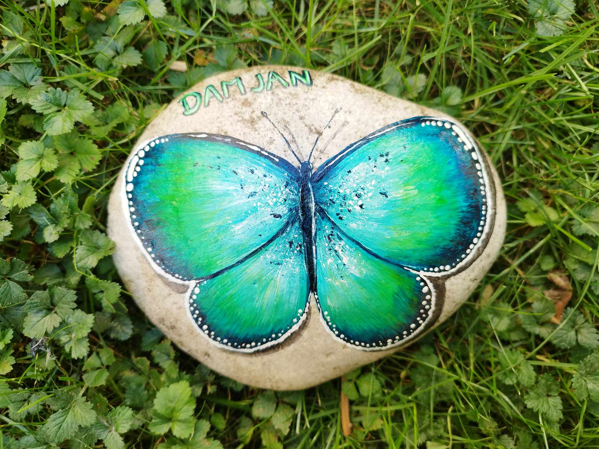 Metulj poslikava kamenja - Klavdija Bogataj Art